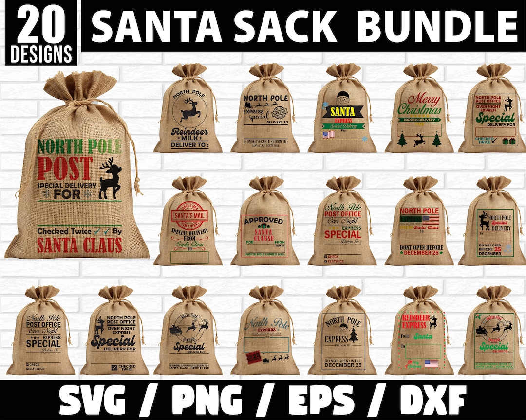 Santa Sack Svg Bundle, Christmas Santa Sack Svg, Santa Sack Png, Gift ...