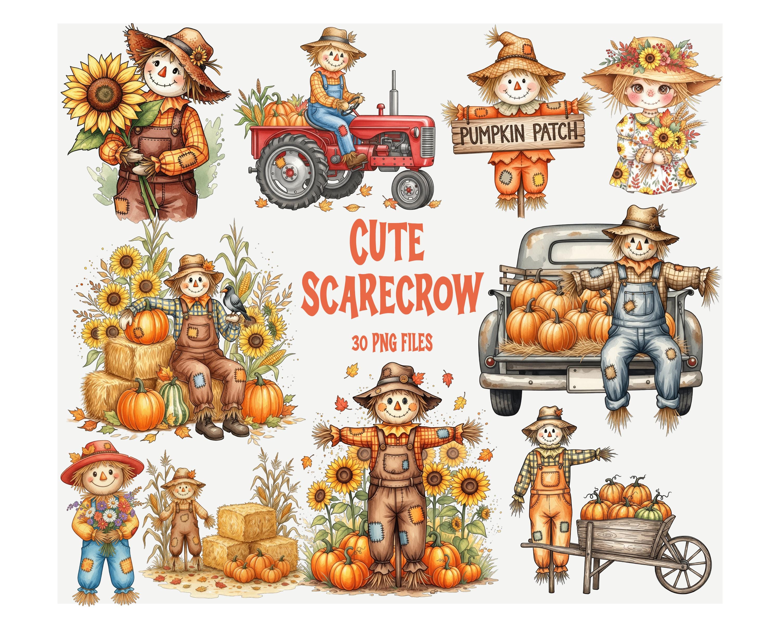 30 Cute Scarecrow Clipart, Cute Fall Clipart, Kid's Clipart Bundle ...
