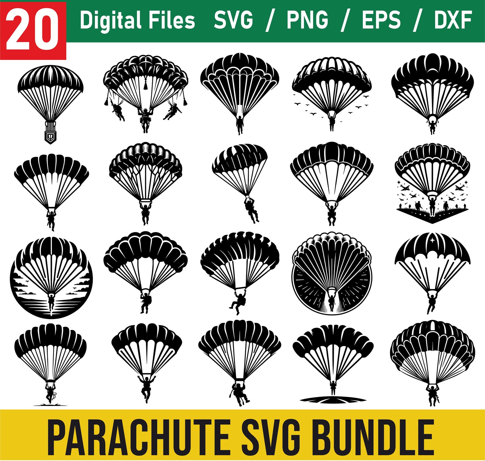 Parachute SVG Bundle, Parachute Png, Parachute Eps, Parachute Vector ...