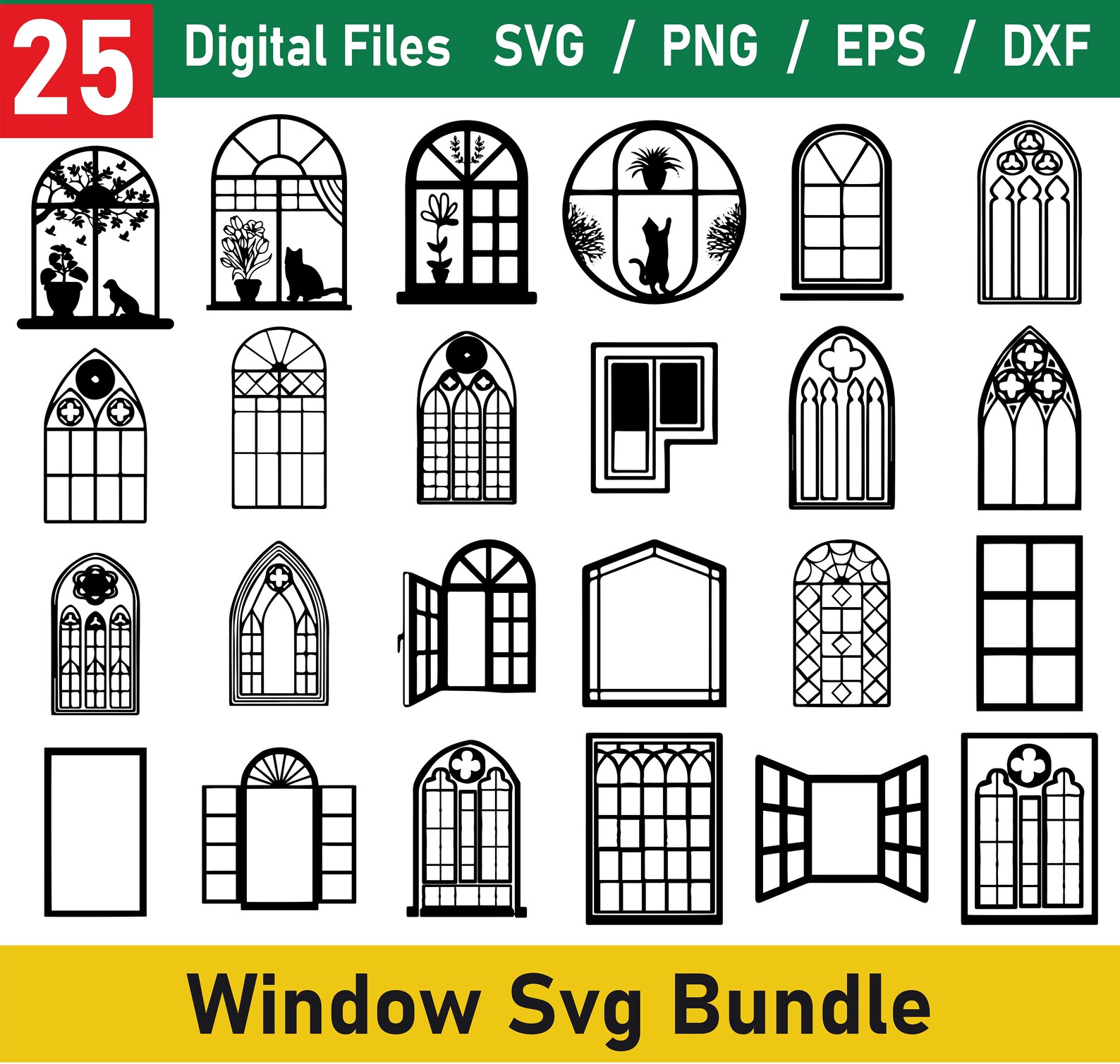 Window SVG Bundle, Church Window Svg, Gothic Window Dxf, Gothic Window ...