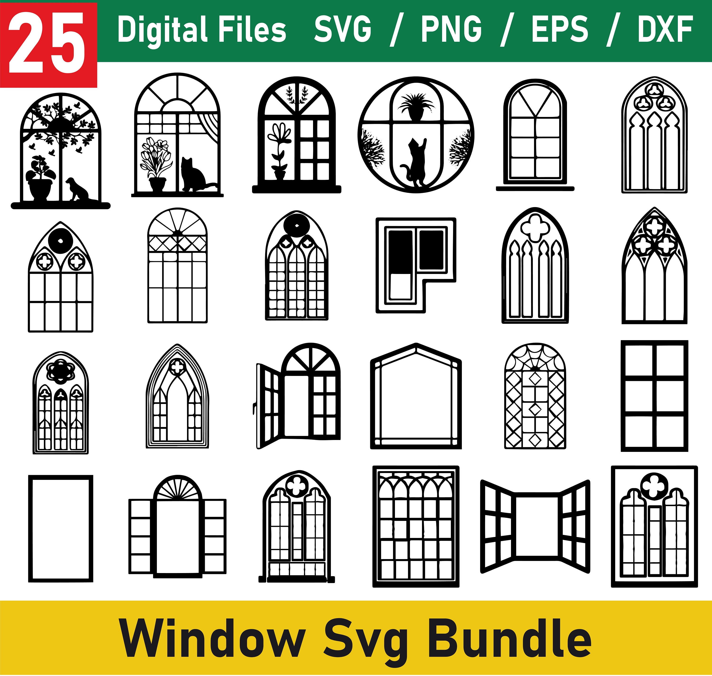Window SVG Bundle, Church Window Svg, Gothic Window Dxf, Gothic Window ...