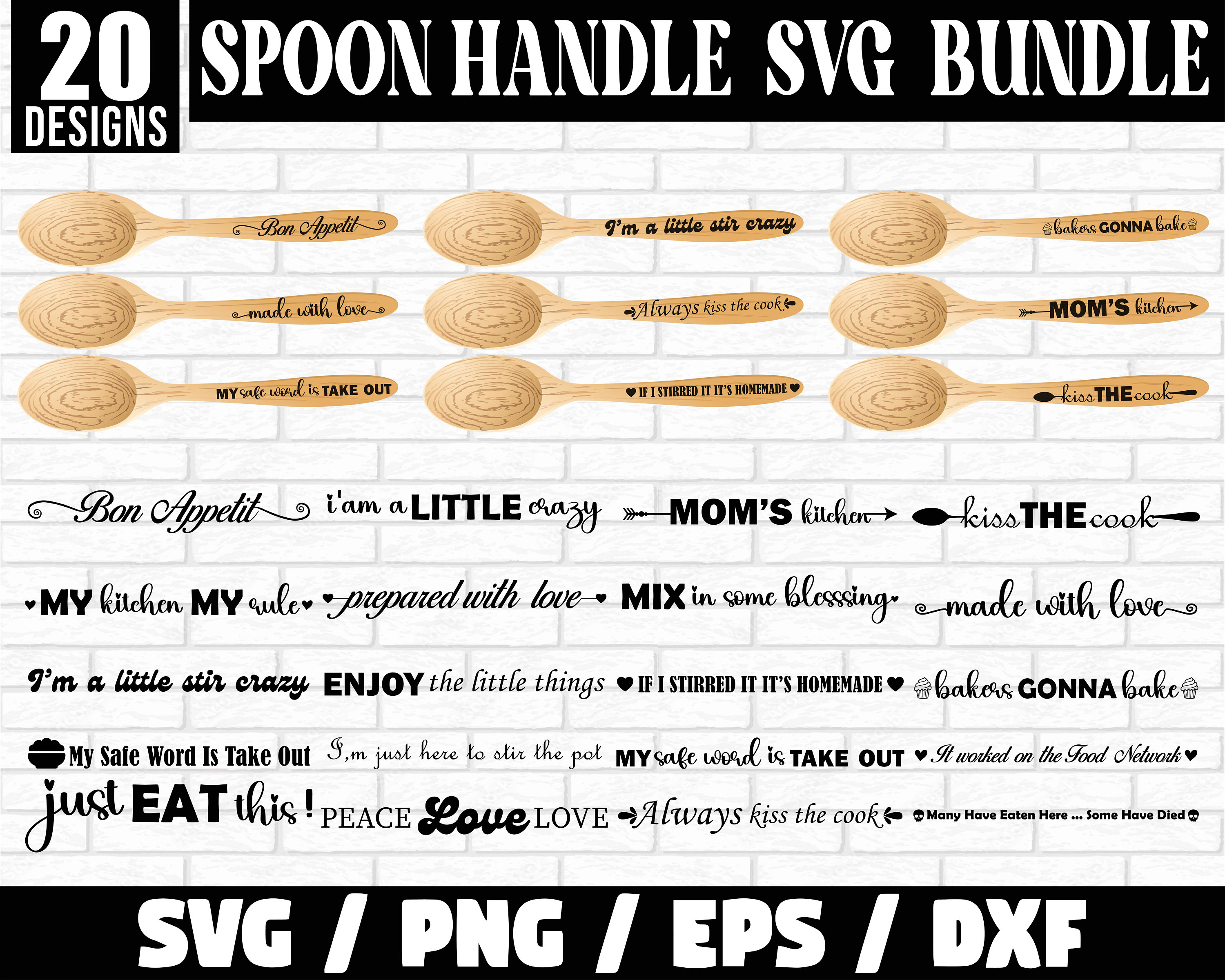 Wooden Spoon Svg Bundle, Spoon Handle Svg, Funny Kitchen Quotes Svg ...