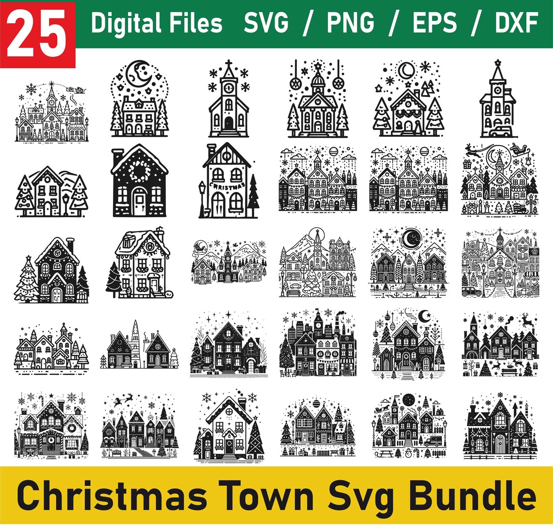 Christmas House Svg Bundle, Christmas Village Svg, Glowforge House Svg ...