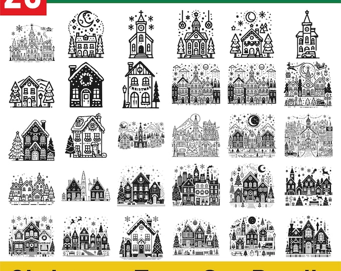 Winter Village Svg, Window Decoration Winter, Nordic Houses, Luminary ...