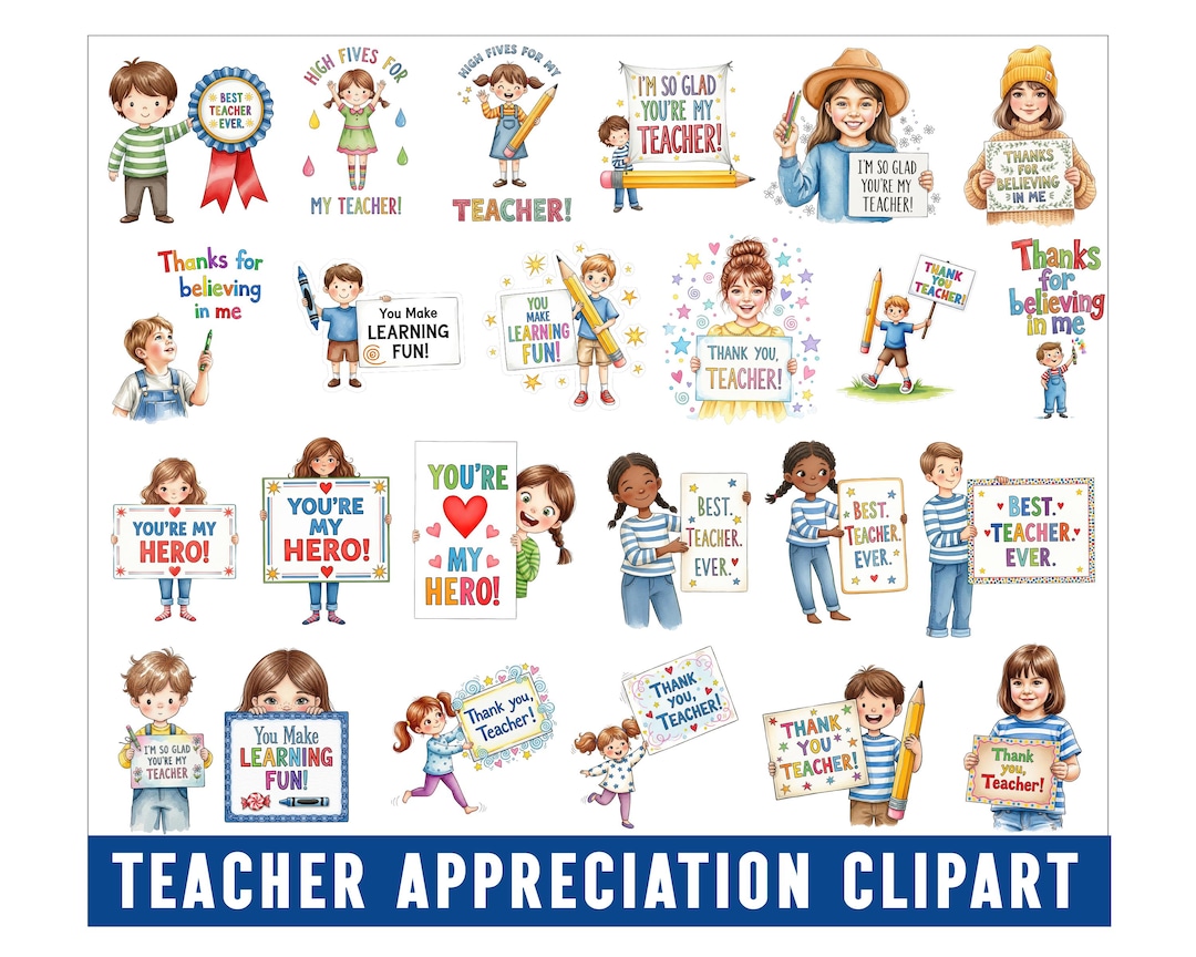 Teacher Clipart Bundle: Teacher Appreciation Png Clipart Bundle for ...