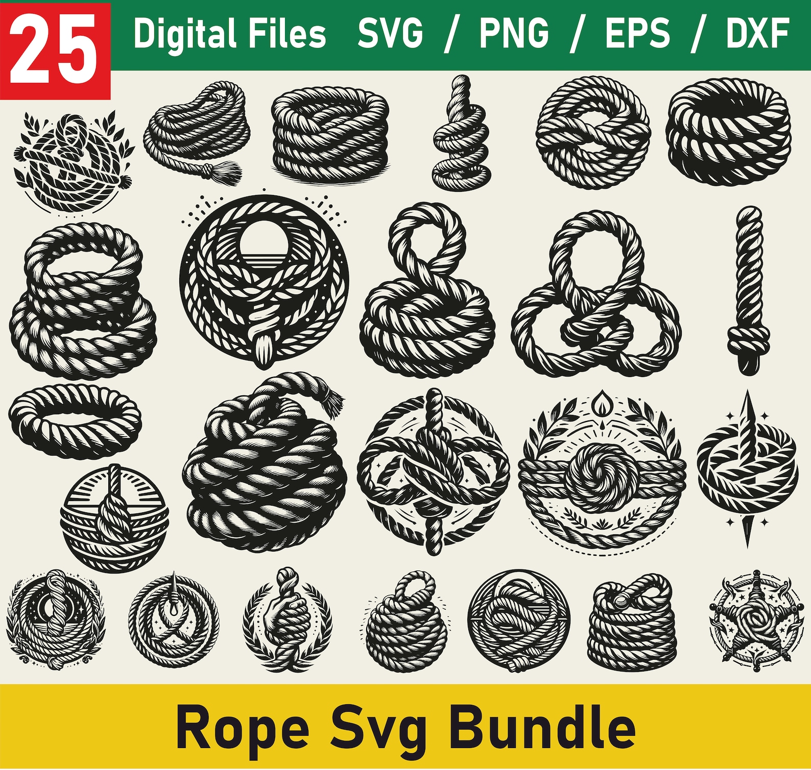 Rope SVG Bundle, Nautical Knot Svg, Rope Dxf, Rope Png, Rope Eps, Rope ...