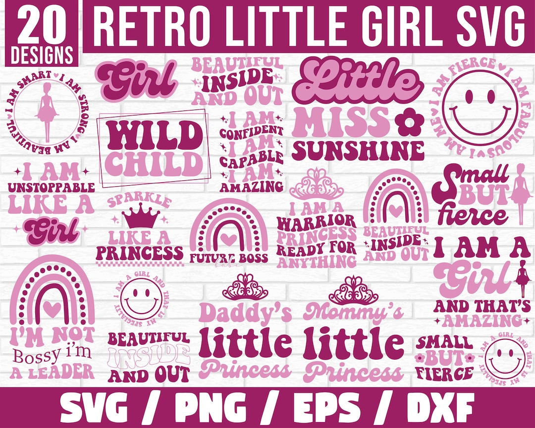 Retro Little Girl Svg Bundle, Little Girl Quotes, Little Girl Sayings ...