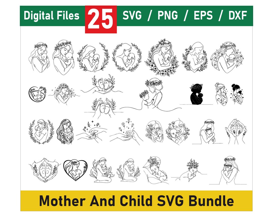Mutter und Kind svg-bundle, Mom svg, Neugeborenen svg, Silhouette, Blumen-Svg, Mutter umarmt ein ...
