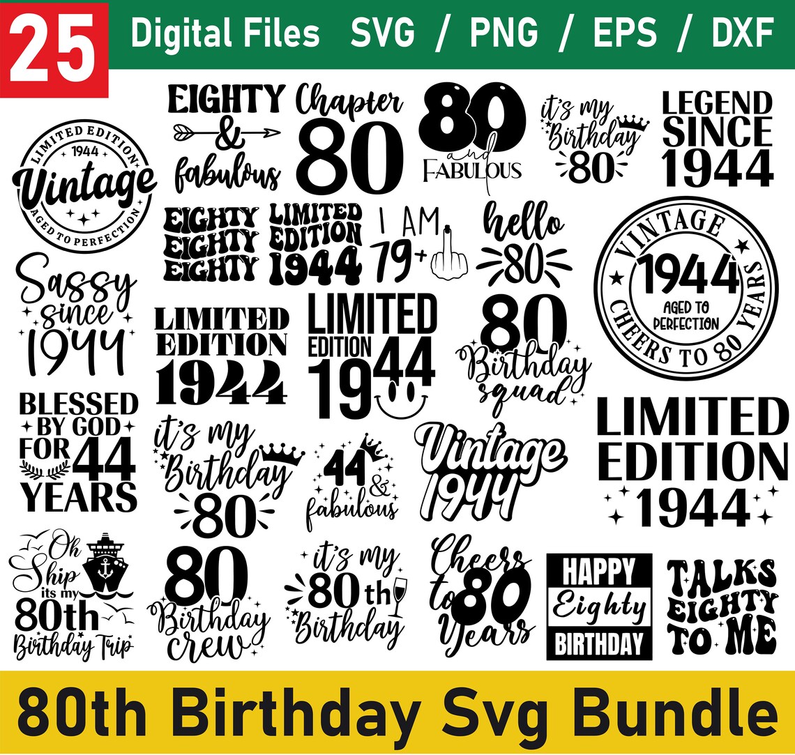 80th Birthday SVG Bundle, Hello Eighty Svg, 80 and Fabulous SVG ...