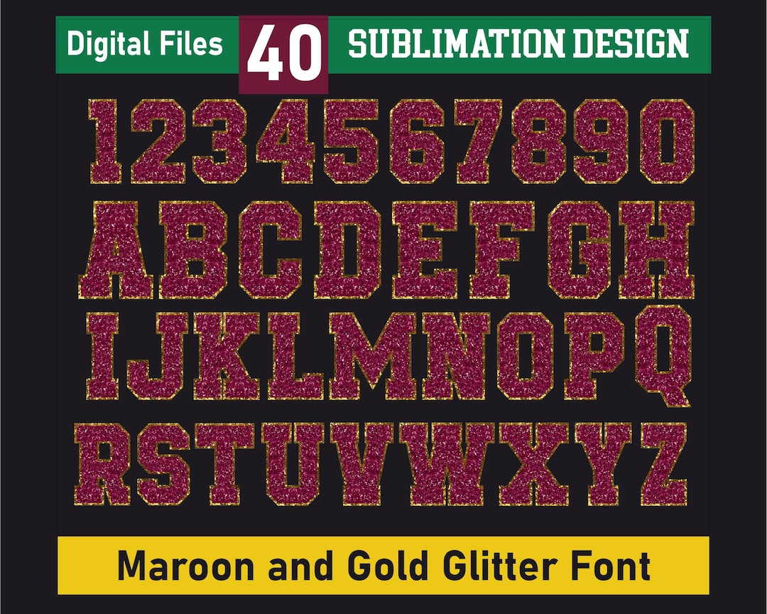Maroon and Gold Chenille Alphabet Bundle, Sequin Faux Glitter Maroon ...
