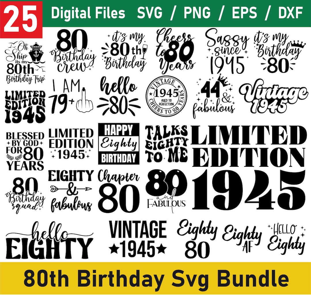 80th Birthday SVG Bundle, Hello Eighty Svg, 80 and Fabulous SVG ...
