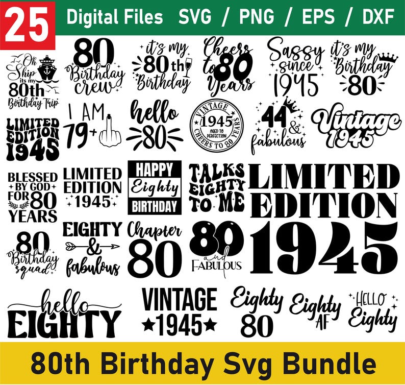 80th Birthday SVG Bundle, Hello Eighty Svg, 80 and Fabulous SVG ...