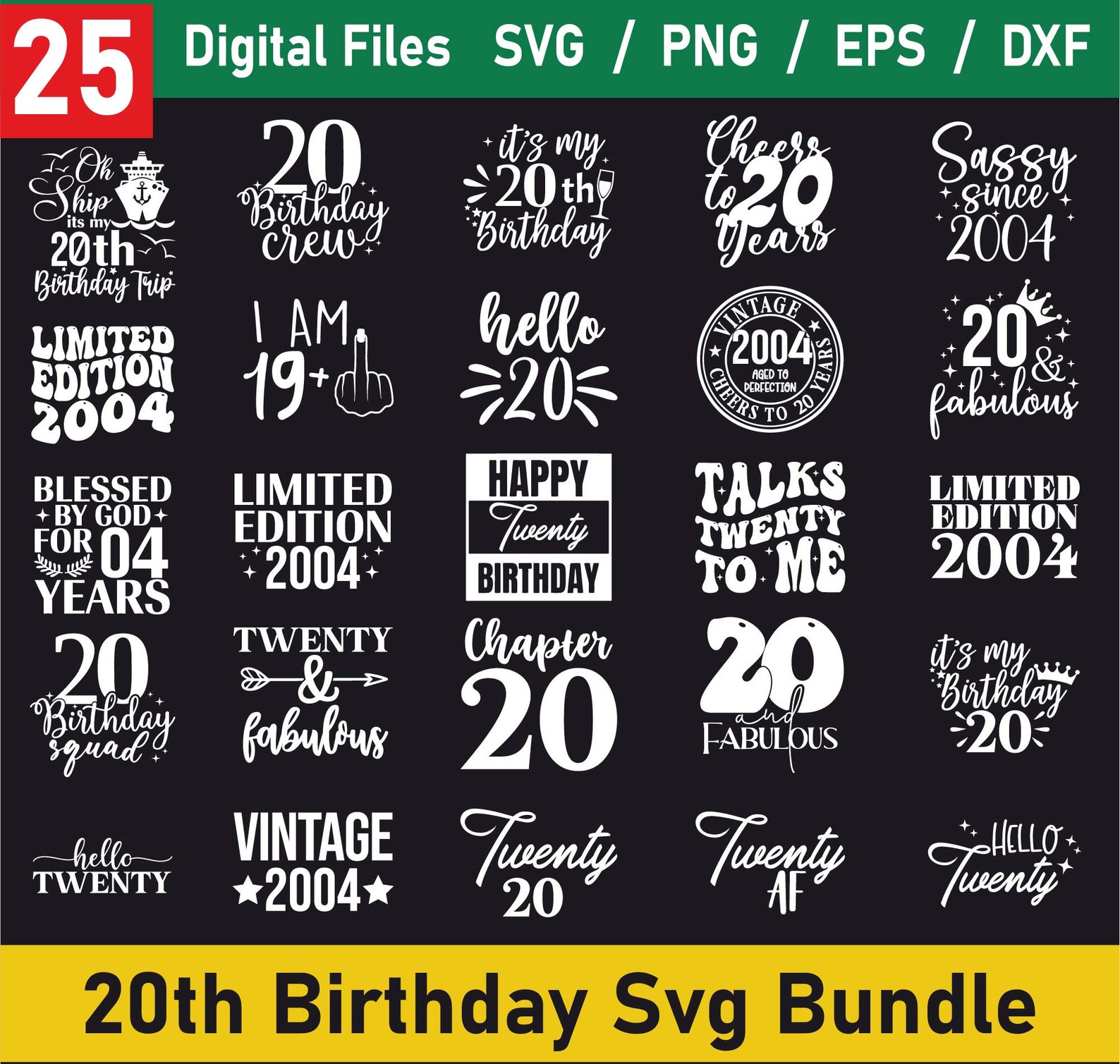 20th Birthday Svg Bundle, Happy Birthday Svg, Birthday Shirt Svg ...