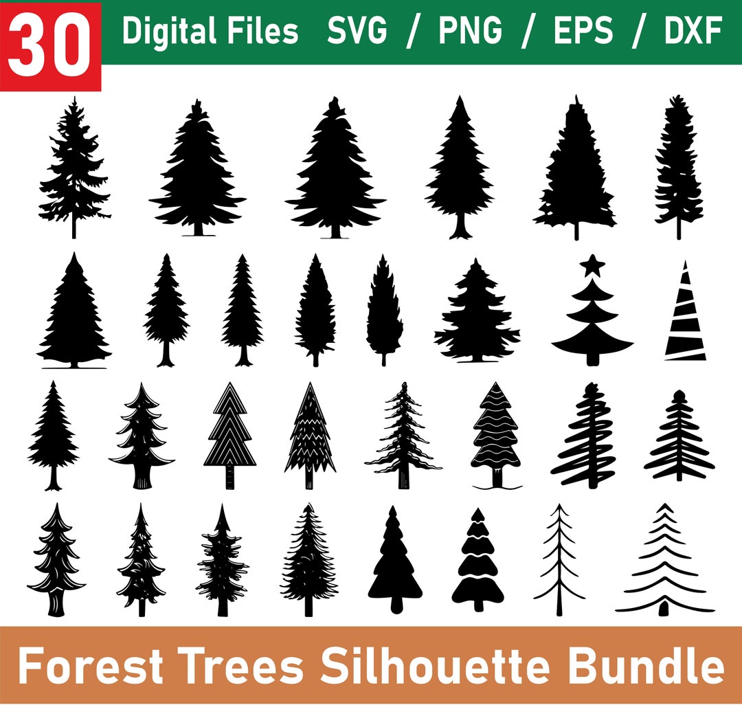 Forest Trees Silhouette Bundle, Forest Tree Svg, Forest Svg, Palm Tree ...