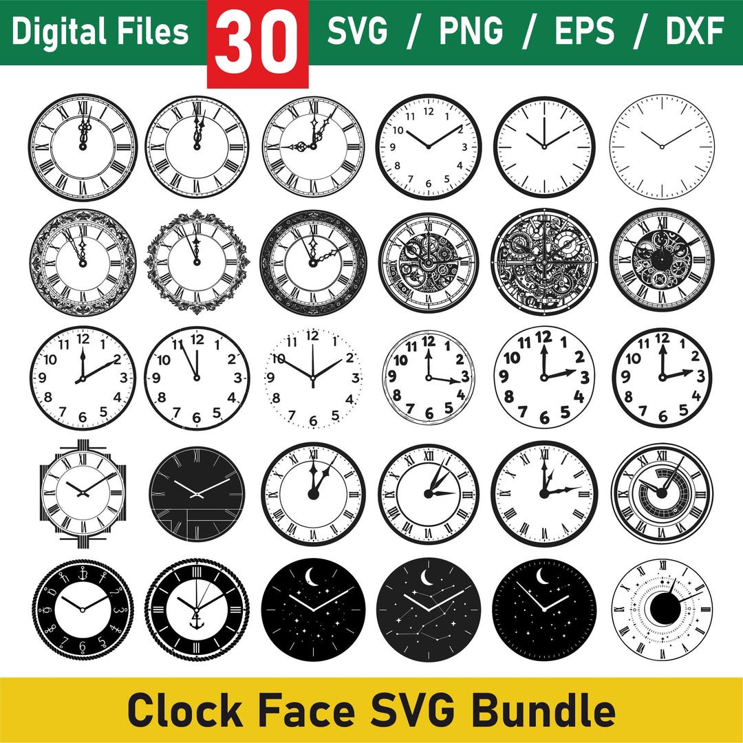 Clock Face SVG Bundle, Clock Numbers, Clock Face Svg, Old Clock Face ...