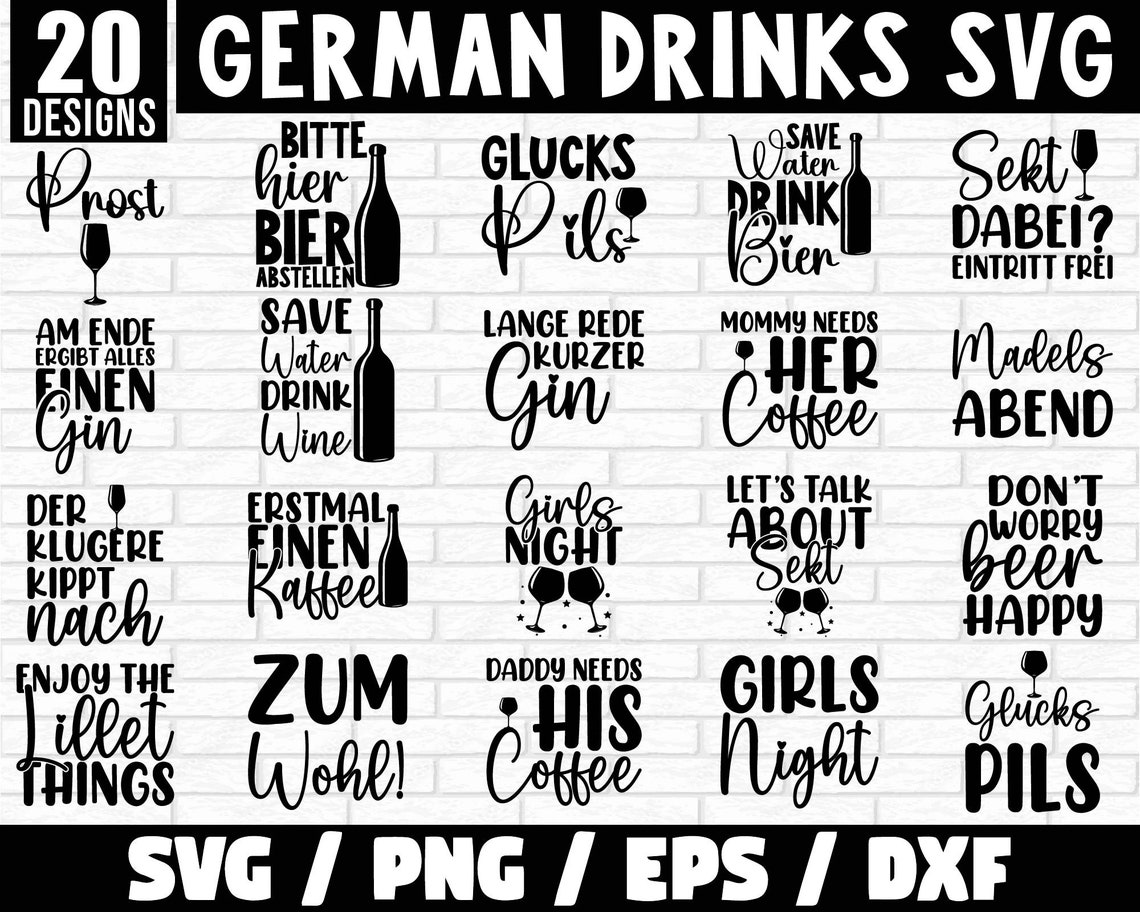 German Drinks Svg Bundle, German Wein Svg, German Bier Sprüche Svg ...