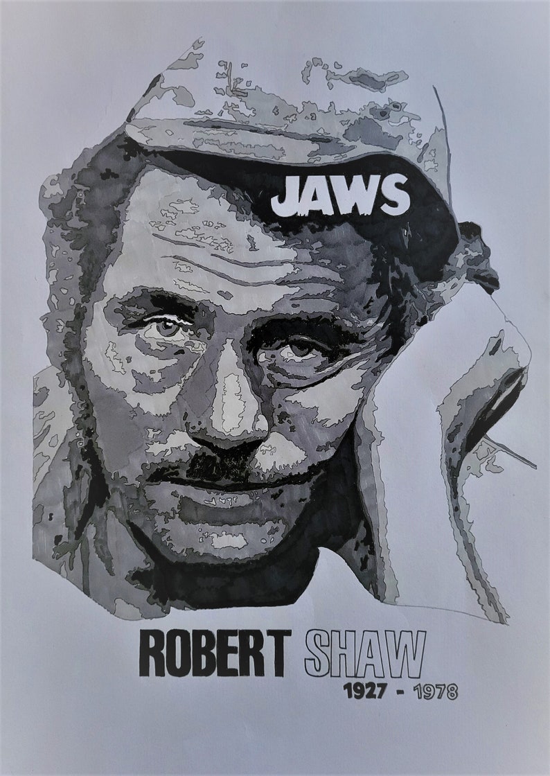JAWS QUINT Robert Shaw Original Pencil Drawing Artwork - Etsy