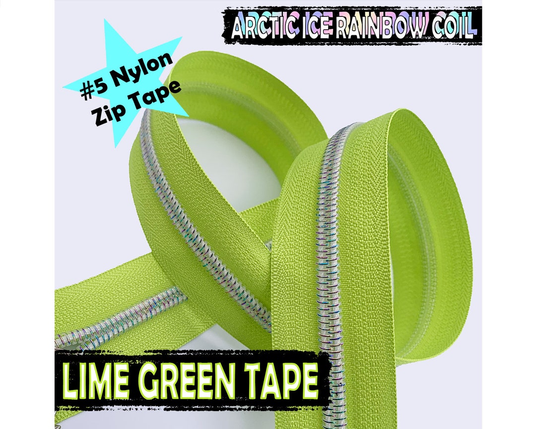 Lime Green Zipper Tape, Rainbow Teeth, 5 Nylon Zips, Arctic Ice ...