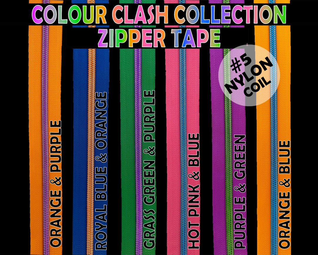Colour Clash Zipper Tape: Size 5 Nylon Coil, DIY Sewing Supplies - Etsy