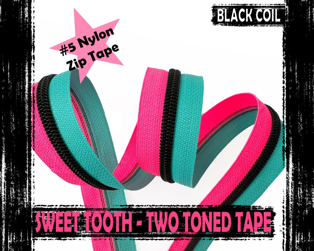 Two-toned Blue & Neon Pink Zipper Tape: Black Nylon Teeth, #5 Coil - Etsy