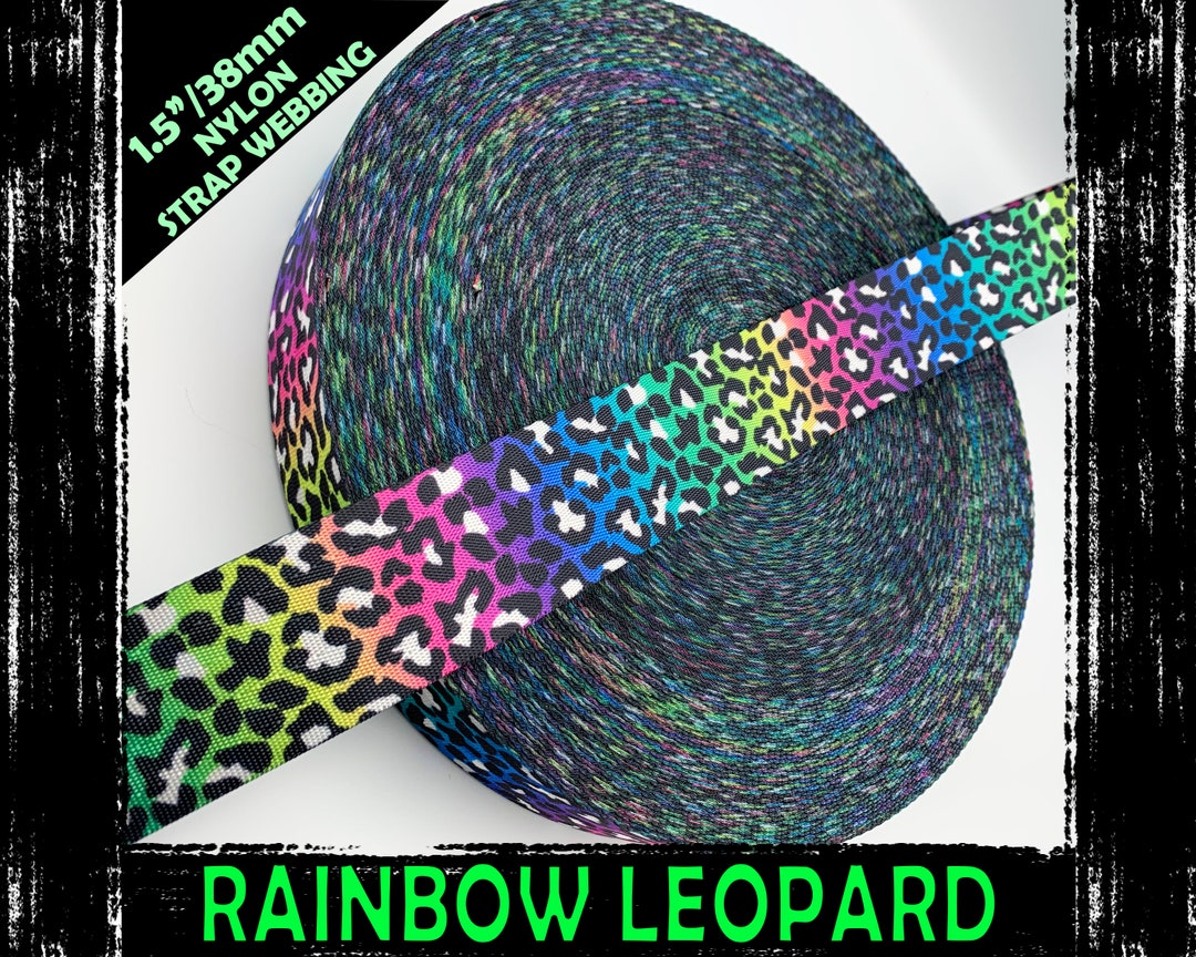 Rainbow Leopard Print Webbing, 38mm 1.5 Wide, Seatbelt Style Bag Straps ...