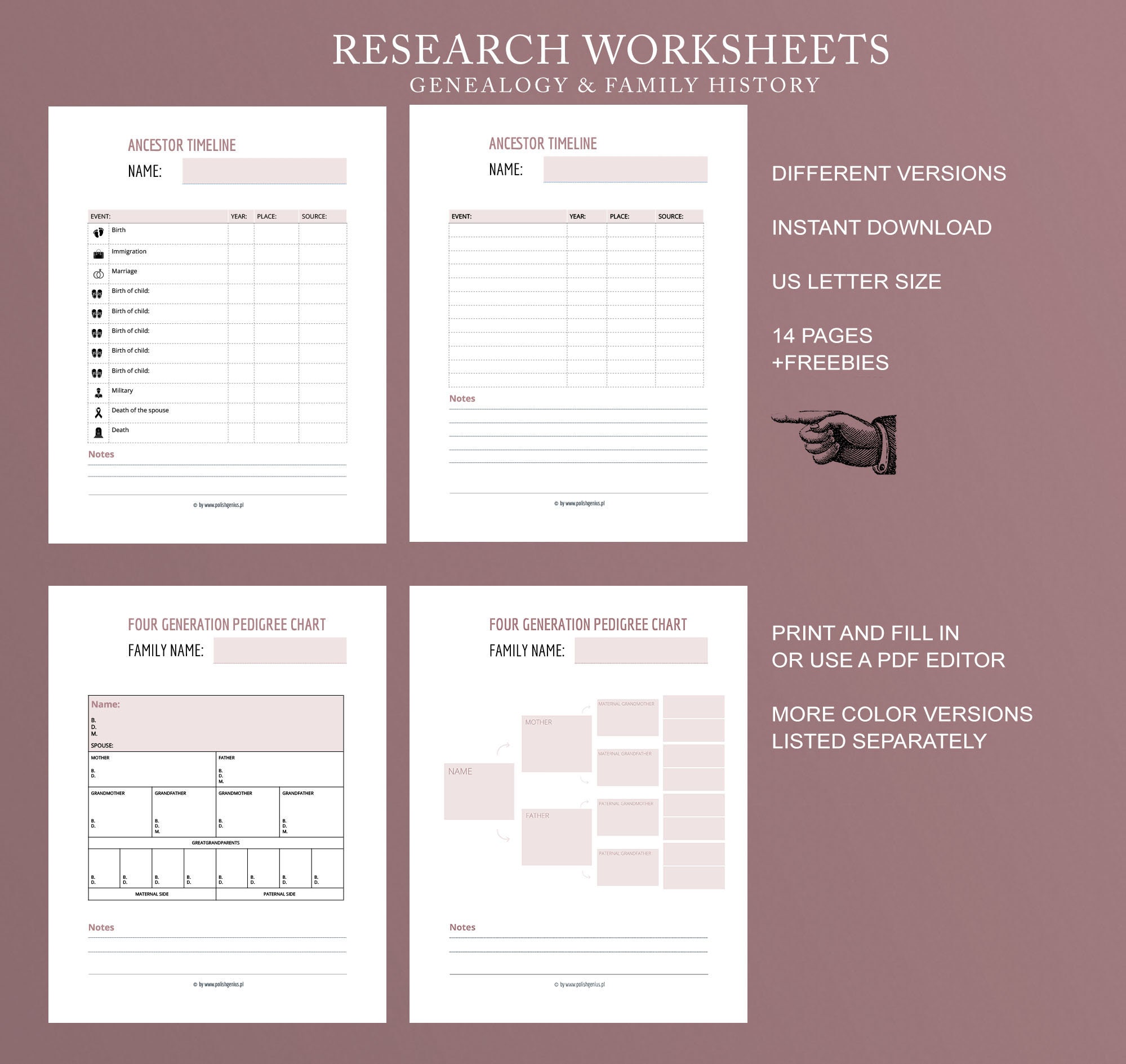 Family History Worksheet Bundle Worksheets PDF Digital Genealogy ...