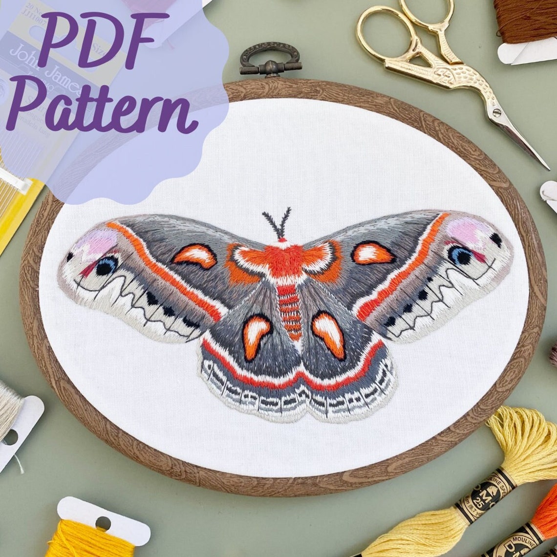 Cecropia Moth Embroidery PDF Pattern Suitable for Beginners - Etsy
