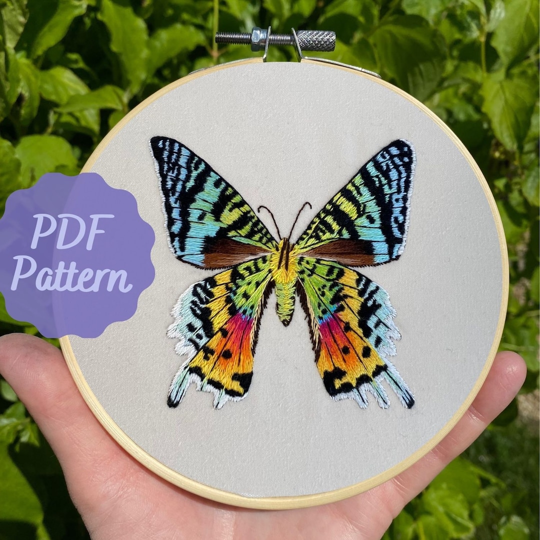 Madagascan Sunset Moth Embroidery Pattern - Verso | Thread Painting ...
