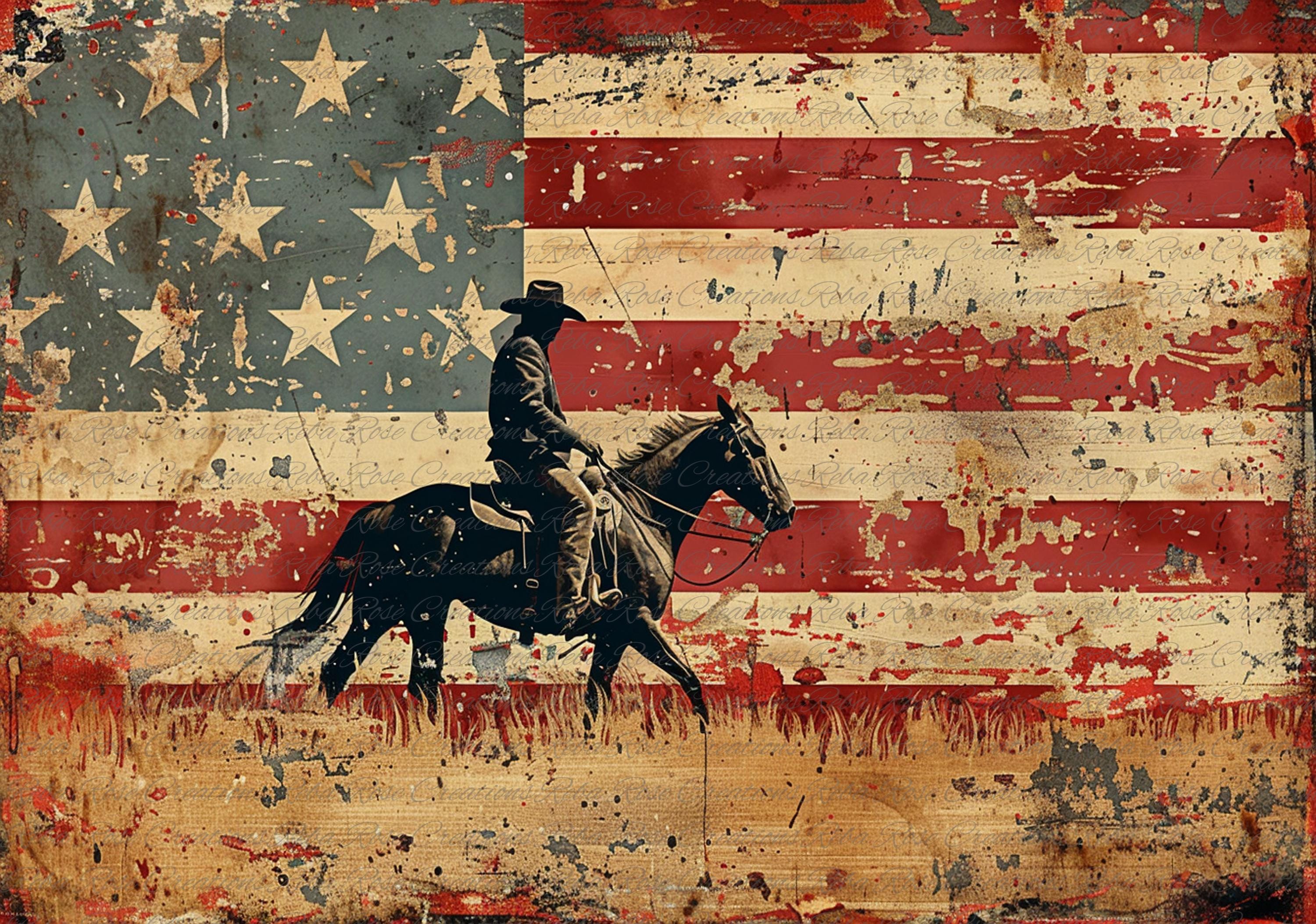 1818 Cowboy and Flag A4 Decoupage Paper - Etsy
