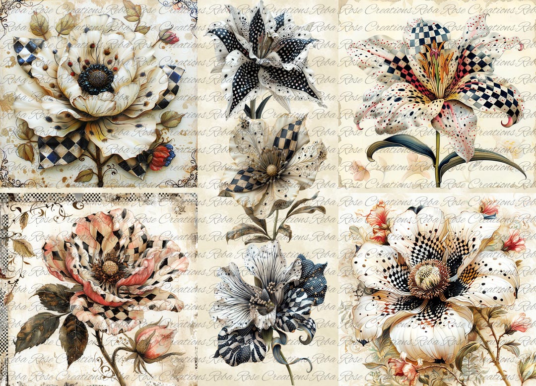 CS-62 Checkered Florals Coasters 4 X 4 A4 Rice Paper - Etsy