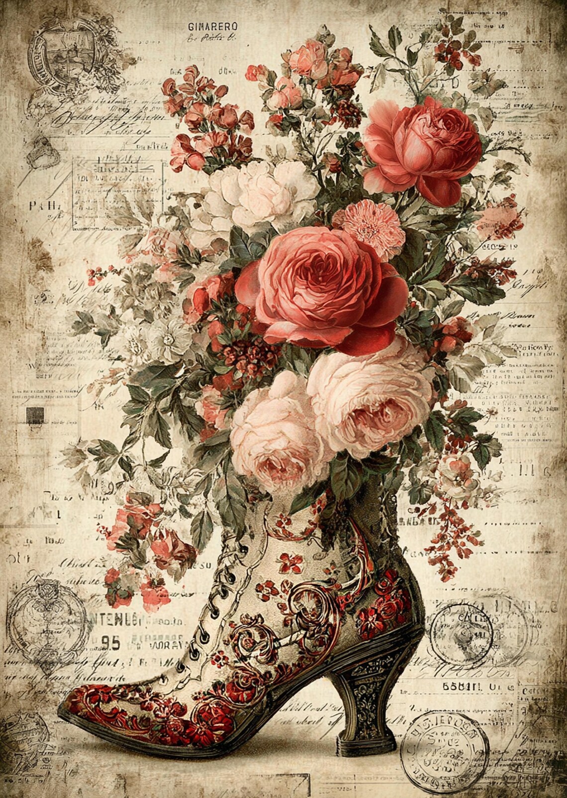 2464 Victorian Valentine Slipper A4 Decoupage Paper - Etsy