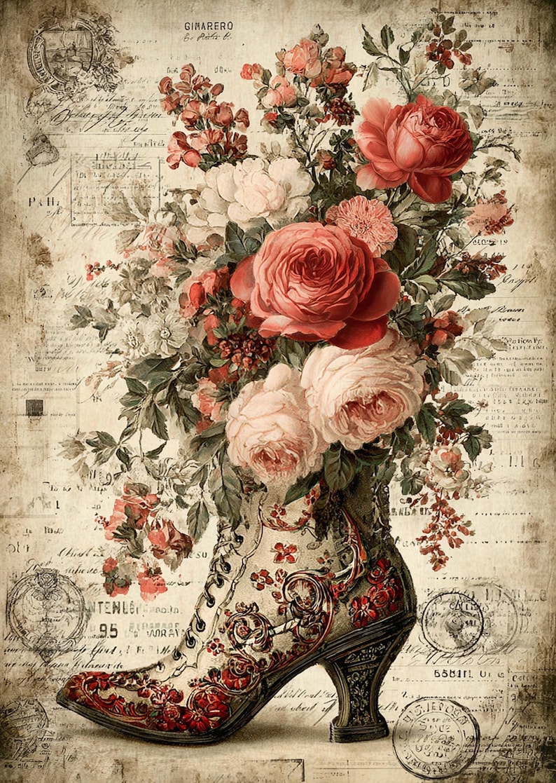 2464 Victorian Valentine Slipper A4 Decoupage Paper - Etsy