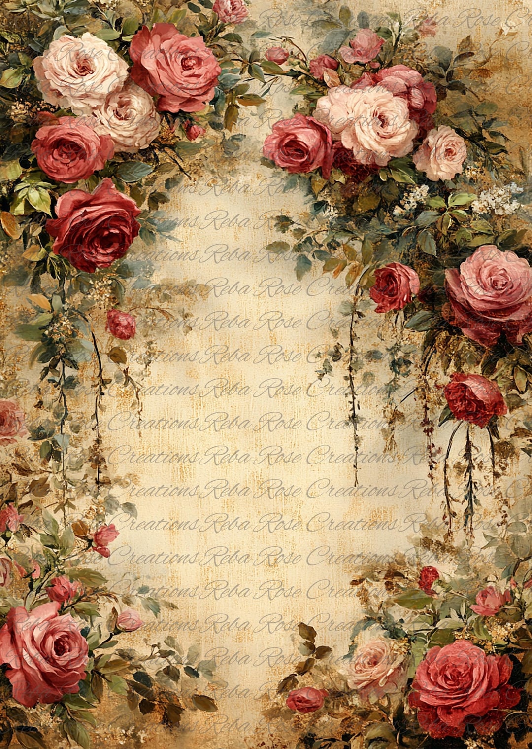 2063 Vintage Roses Floral Pattern A4 Rice Paper - Etsy