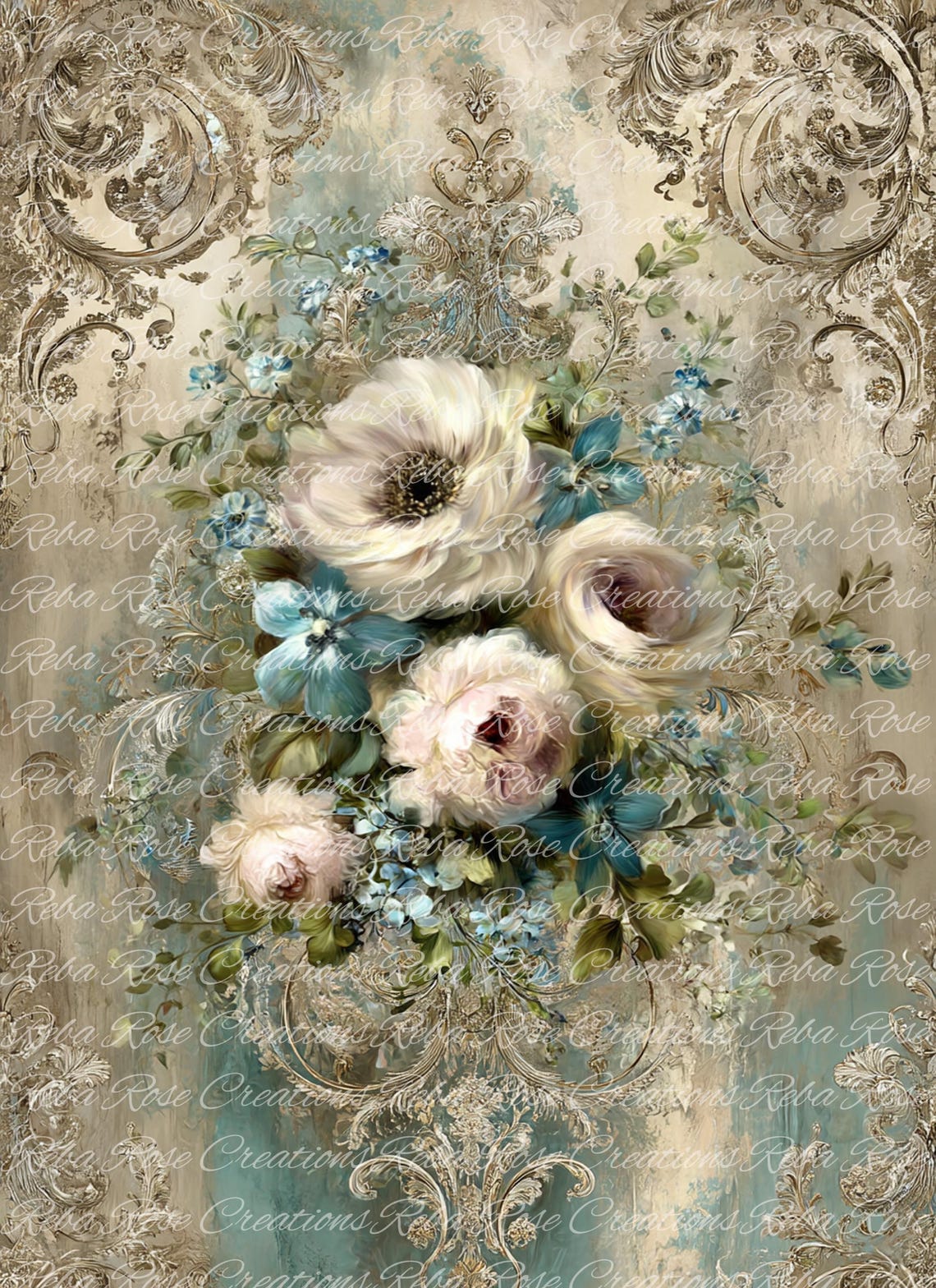 1983 Frost Blue Floral Two A4 Rice Paper - Etsy