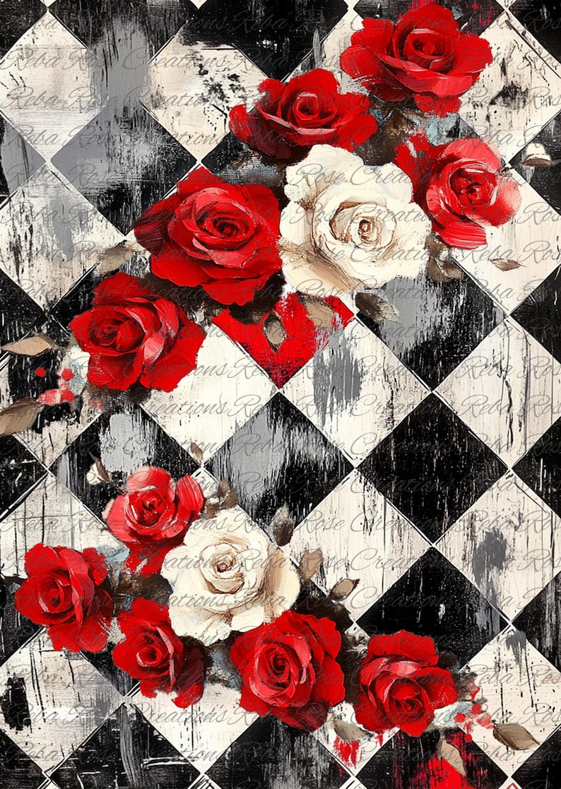 1853-harlequin Bleeding Rose A4 Decoupage Paper/harlequin Bleeding Rose ...