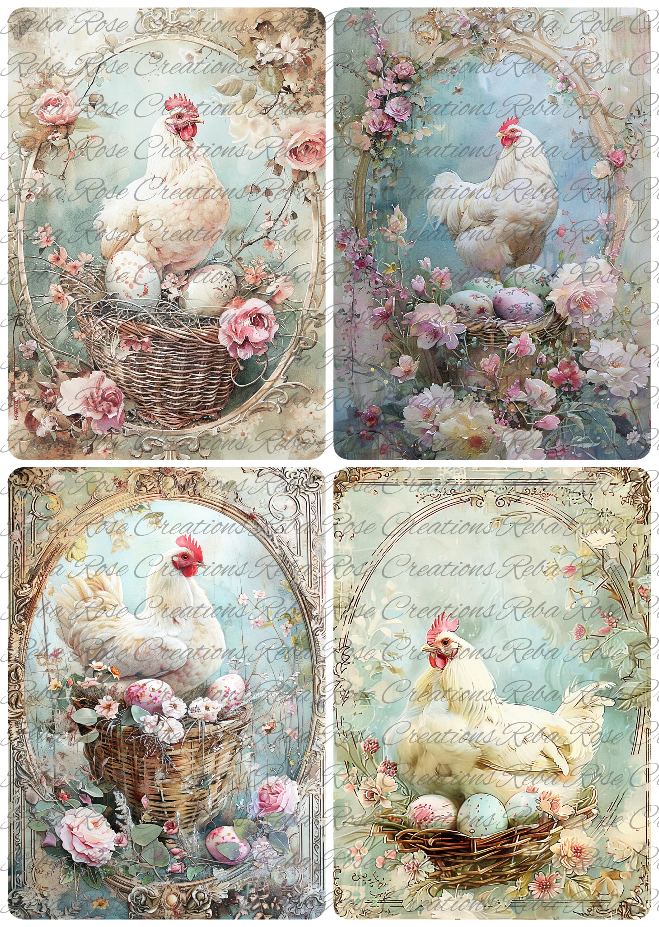 Chicken Baskets Collage A4 Rice Paper 1661/A4 Decoupage Paper Chicken ...