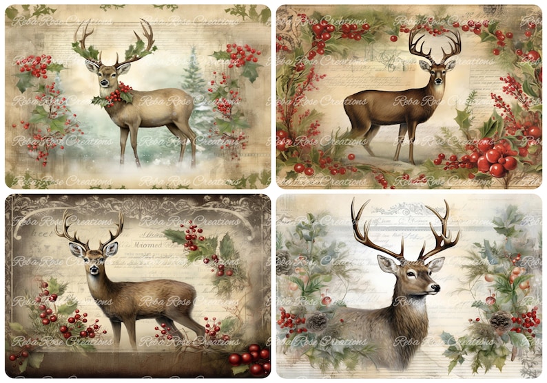 0701 Winter Christmas Deer A4 Rice Paper 4 Square - Etsy