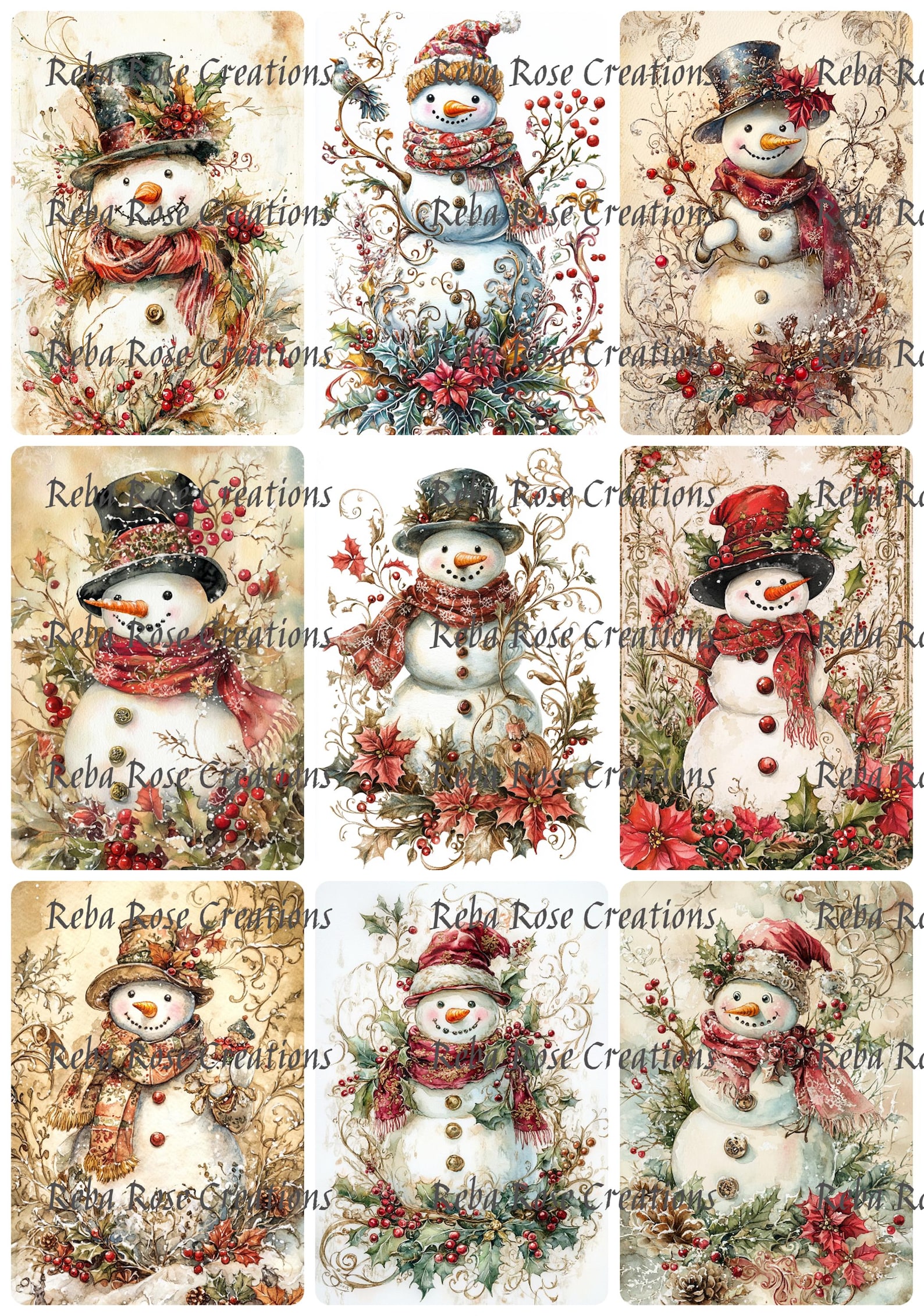 1358 Small Crafts Snowman A4 Rice Paper - 9 Snowmen - Etsy