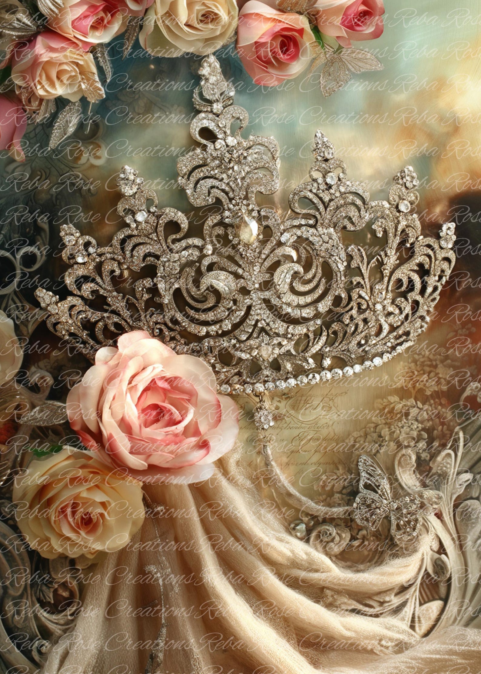 Blinged Beauty Crown A4 Decoupage Paper 1856/blinged Beauty Crown A4 ...