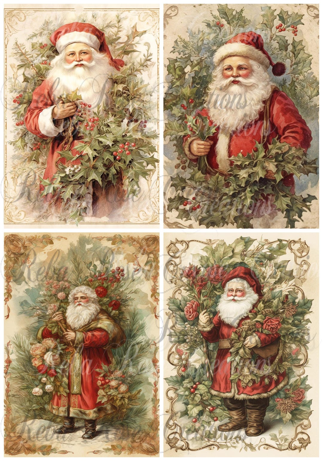 0424 Shabby Santa A4 Rice Paper 4 SQ for Coaster and Shell Crafting - Etsy