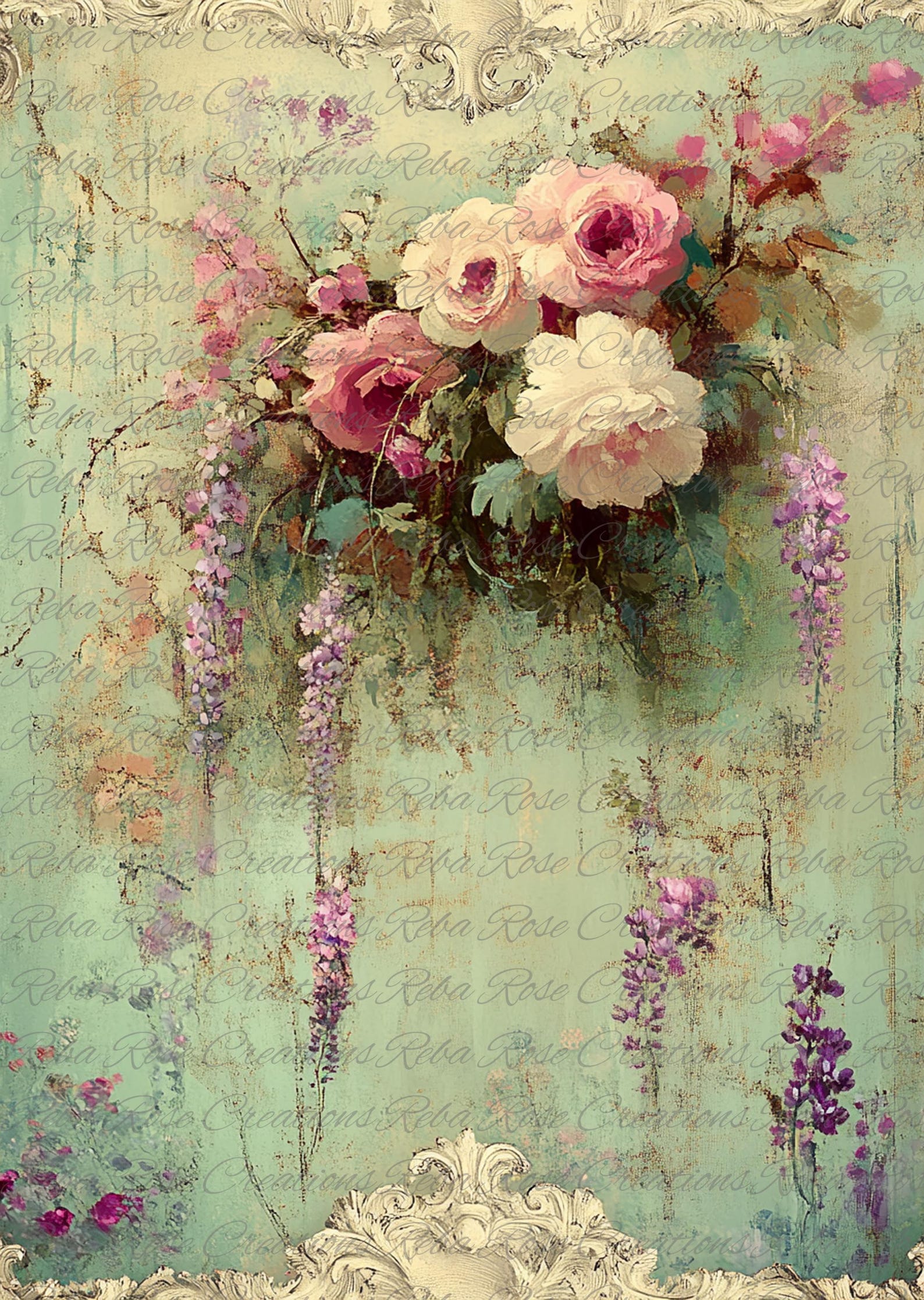 Trailing Flowers A4 Decoupage Paper 1792/trailing Flowers A4 Rice Paper ...