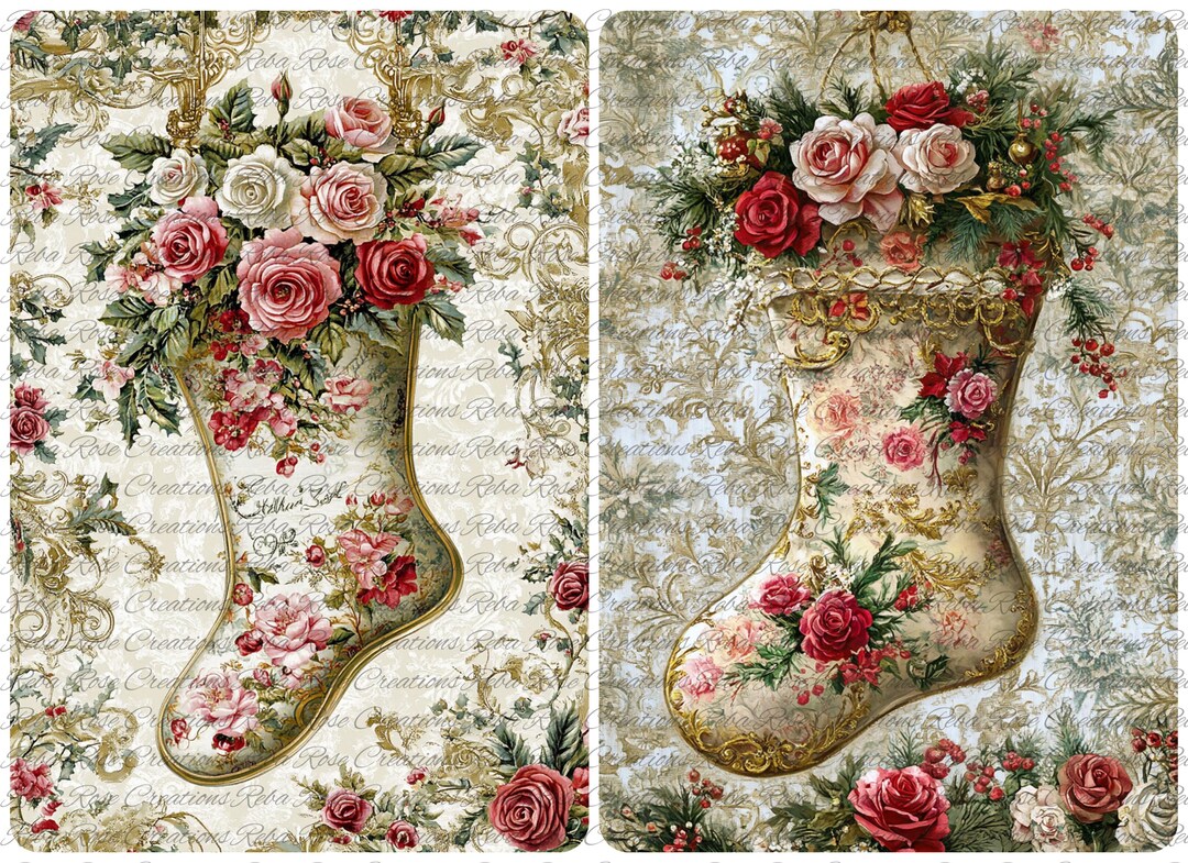 2358 Winter Rose Stockings A4 Rice Paper - Etsy
