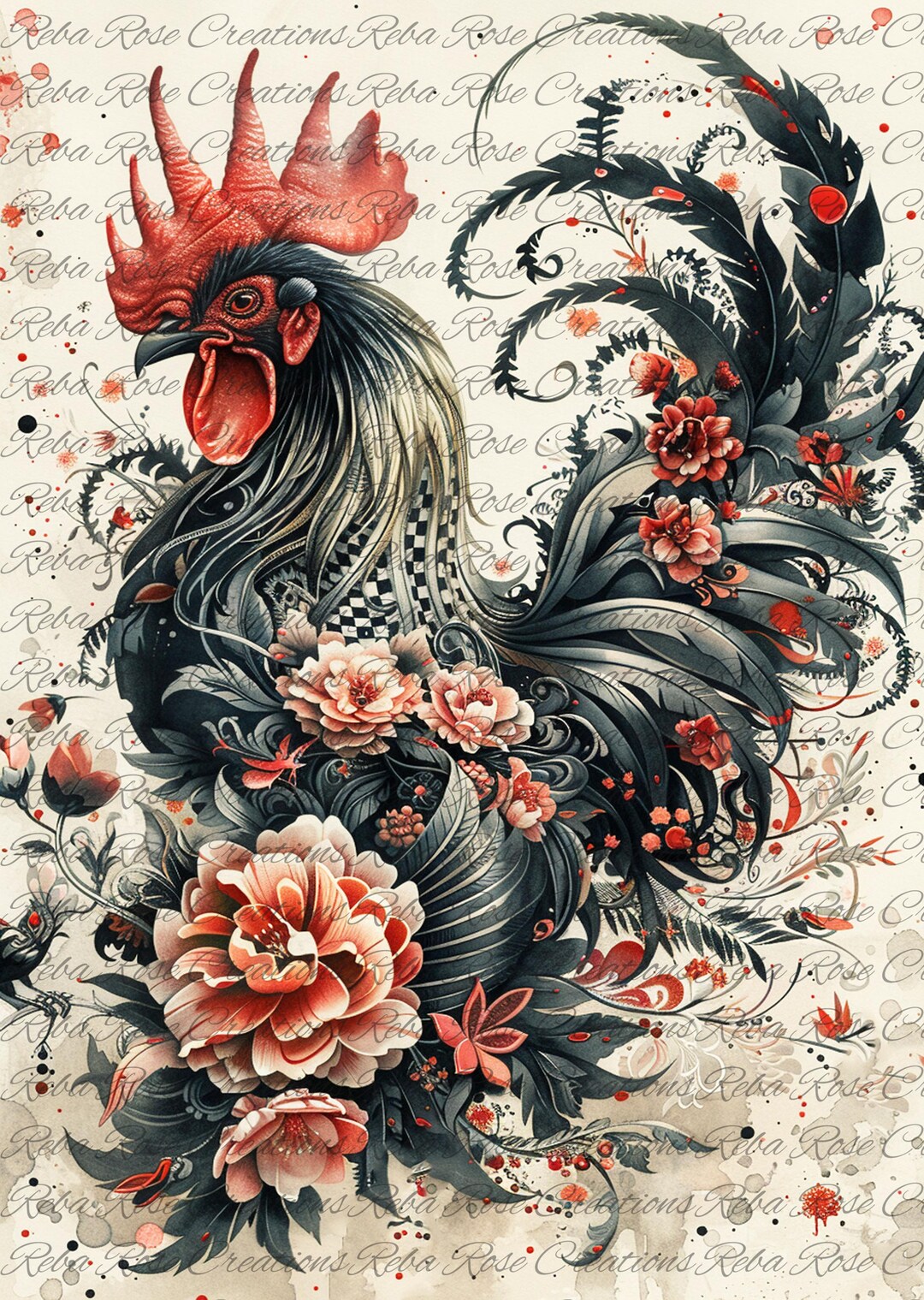 Floral Checkered Chicken A4 Decoupage Paper 1727/A4 Rice Paper for ...