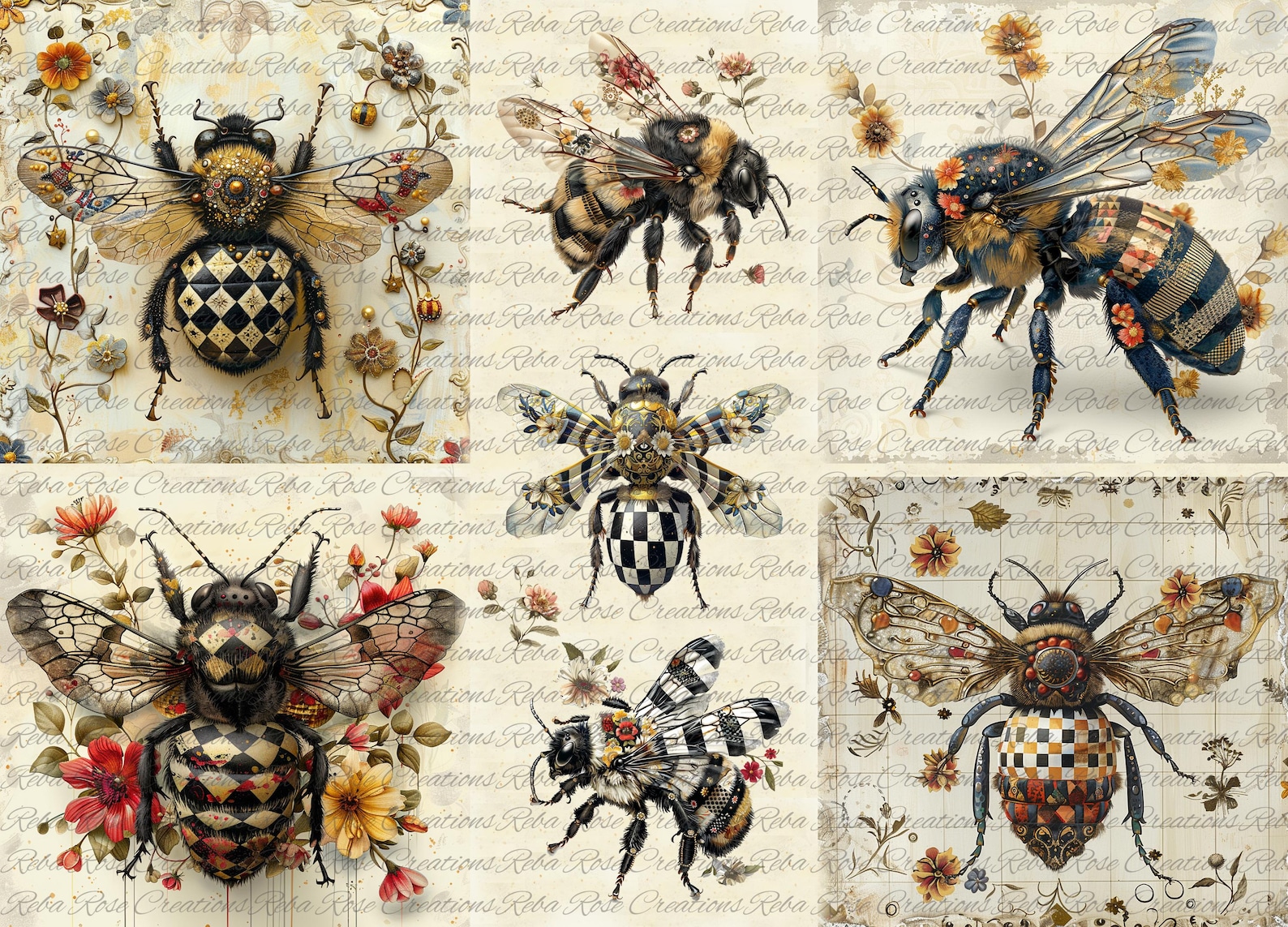 CS-57 Checkered Bees Coasters A4 Rice Paper 4 X 4 - Etsy