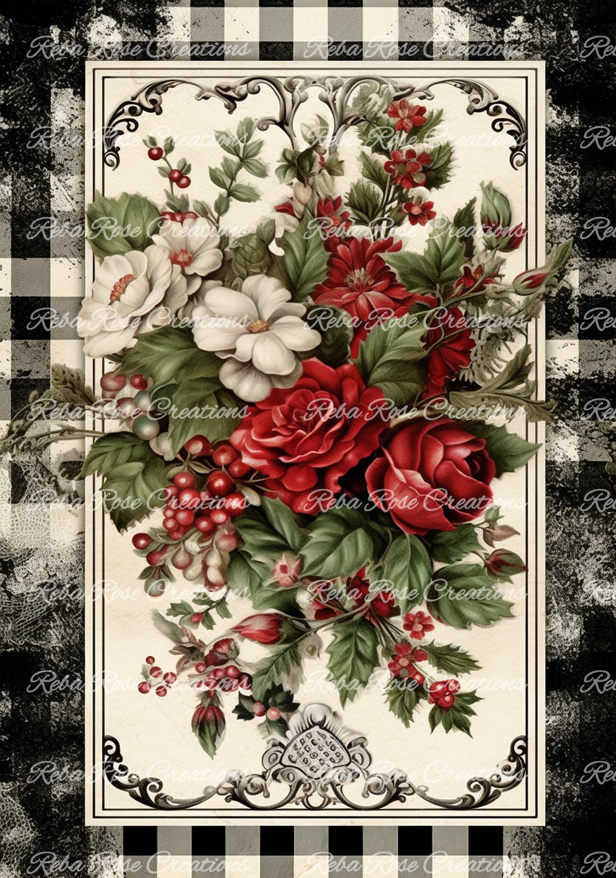 0666 Checkered Christmas Florals A4 Rice Paper - Etsy