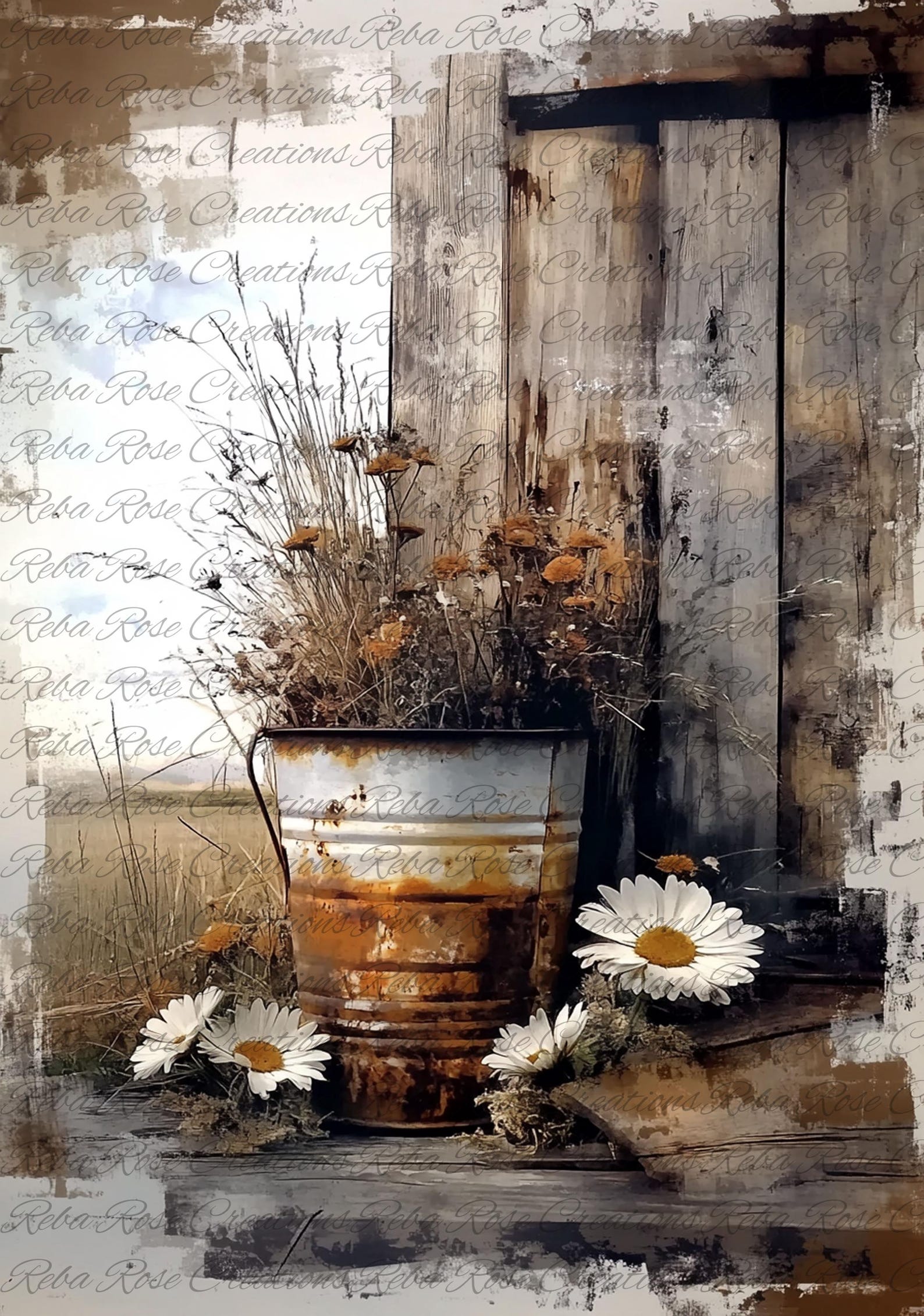 2269 Rustic Farmhouse Pail A4 Rice Paper - Etsy