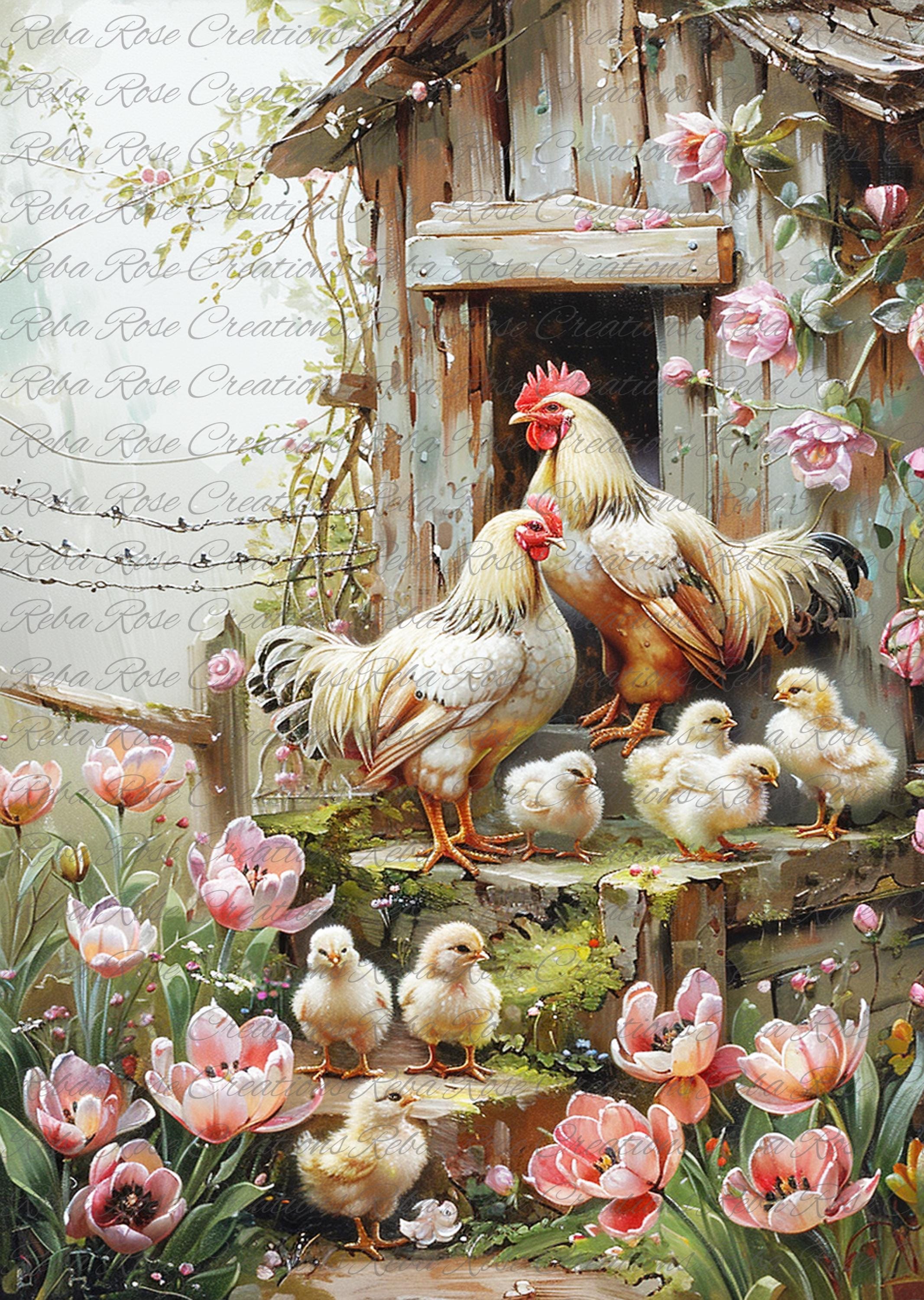 Springtime Coop A4 Rice Paper 1687/A4 Decoupage Paper Springtome Coop ...