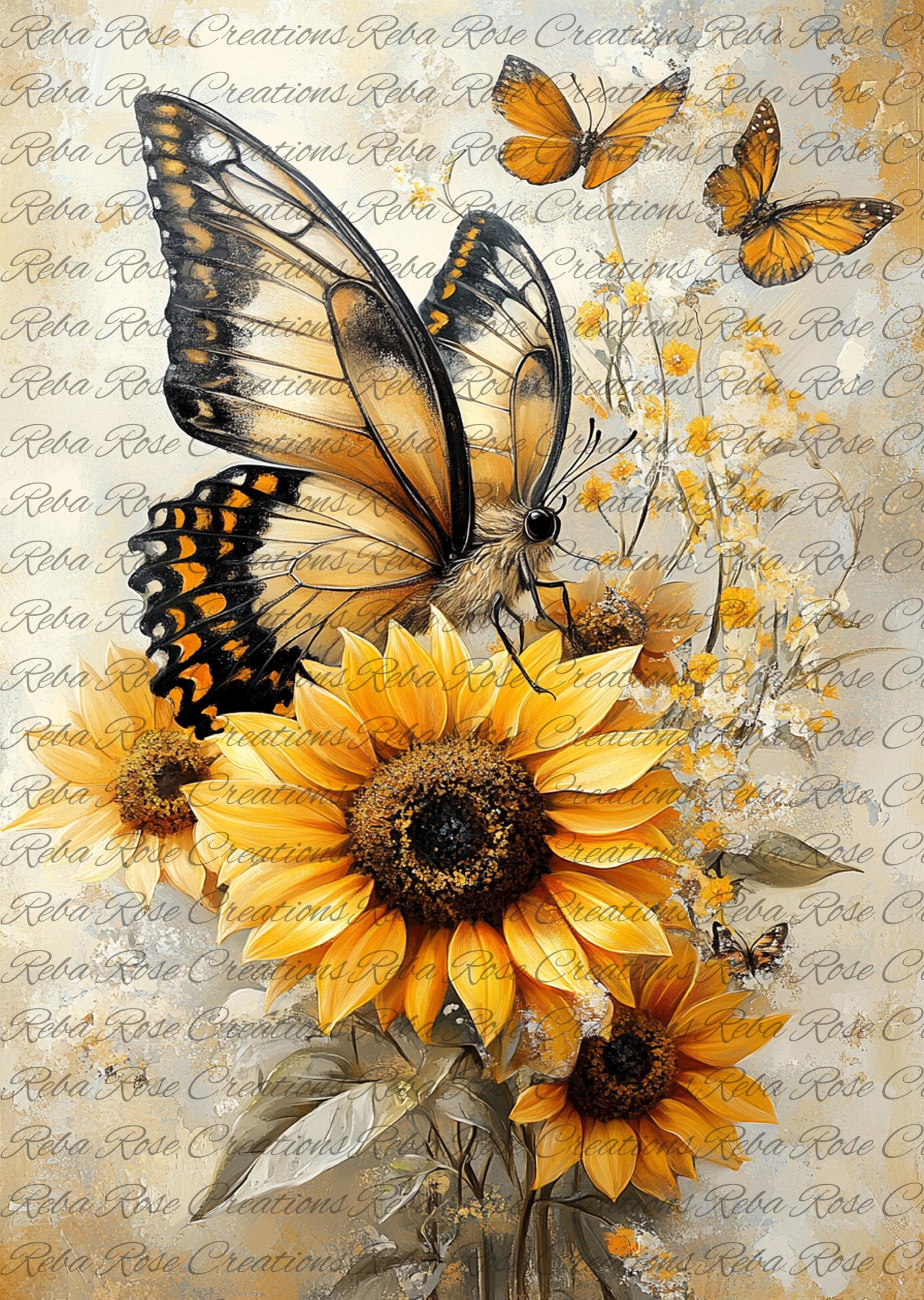 1747 Sunflower Butterfly A4 Decoupage Paper - Etsy