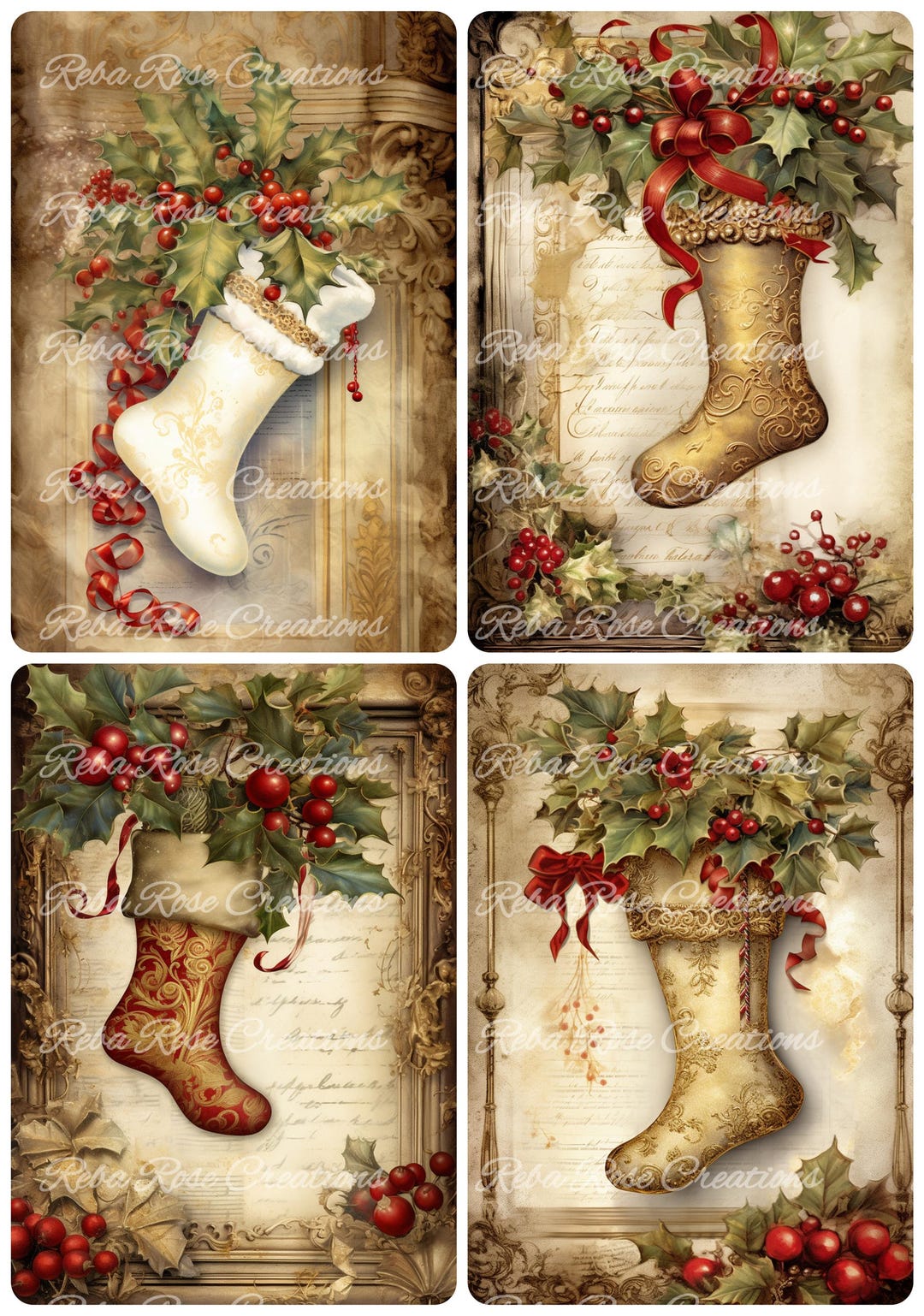 0694 Hanging Stockings A4 Rice Paper 4 Square for Coasters and Shells ...