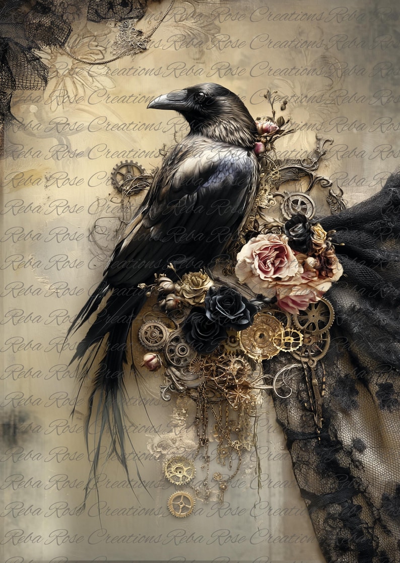 1870 Grunge Steampunk Raven A4 Rice Paper - Etsy
